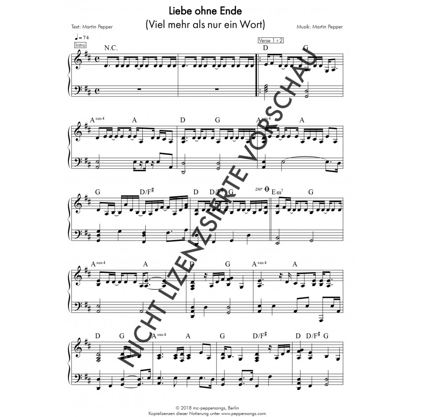 Liebe ohne Ende (Viel mehr als nur ein Wort) Klaviernoten Liebe ohne Ende (Viel mehr als nur ein Wort) Klaviernoten