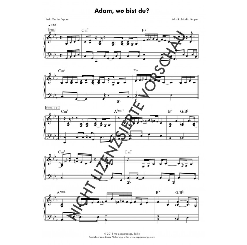 Adam, wo bist du - Klaviernoten