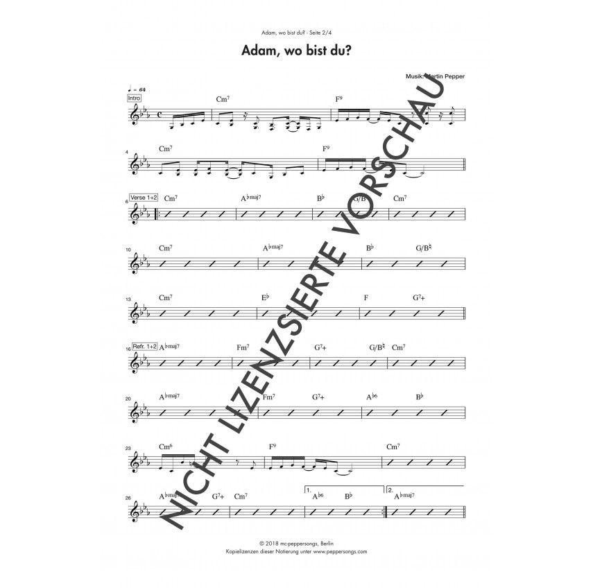 Adam, wo bist du - Chordsheet